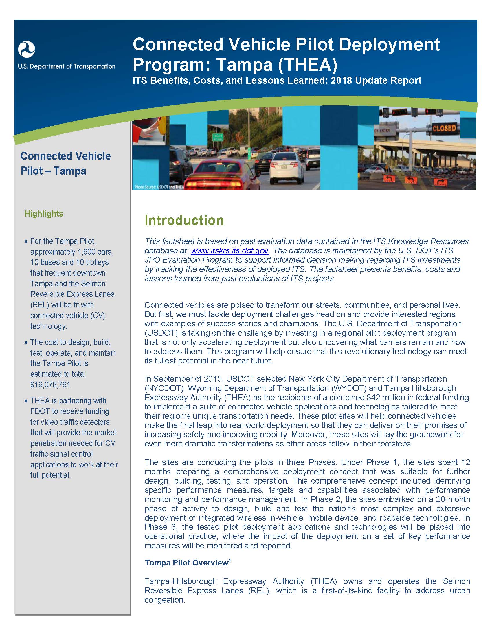 Connected Vehicle Pilot Deployment Program: Tampa | ITS Deployment Evaluation